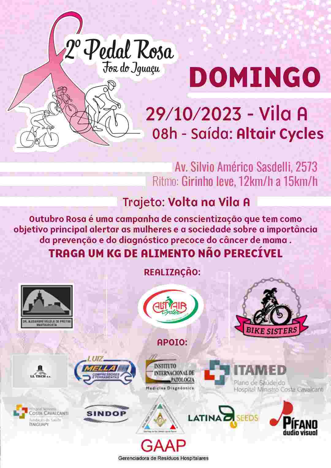 Foz do Iguaçu tem Pedal Rosa contra o câncer de mama domingo